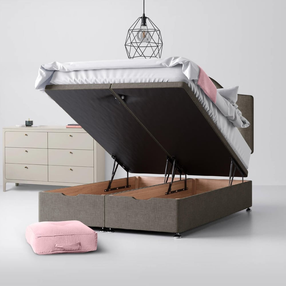 Grey Fabric Divan Bed & Victor Button Headboard | Happy Beds