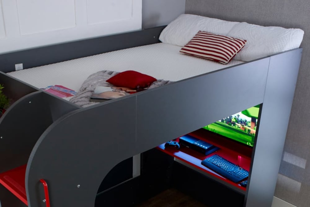PodBed Grey and Red Gaming High Sleeper | Happy Beds