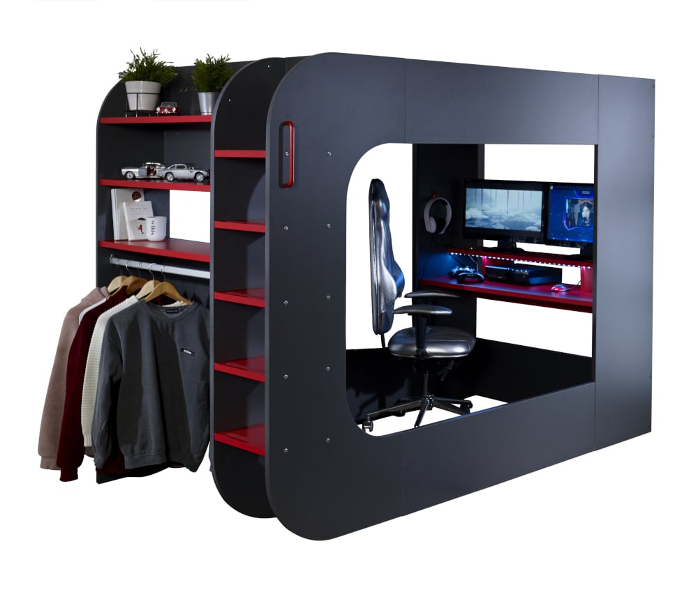 PodBed Grey and Red Gaming High Sleeper | Happy Beds