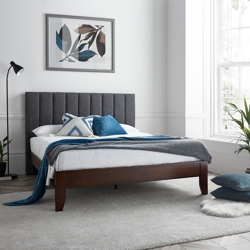 Dallas Grey Wooden and Fabric Bed Frame | Happy Beds