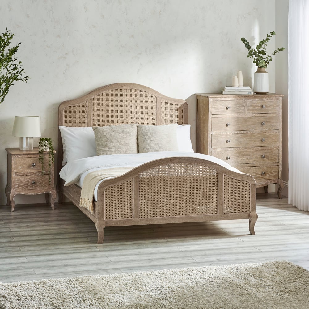 Fleur Light Oak Rattan Wooden Bed | Happy Beds