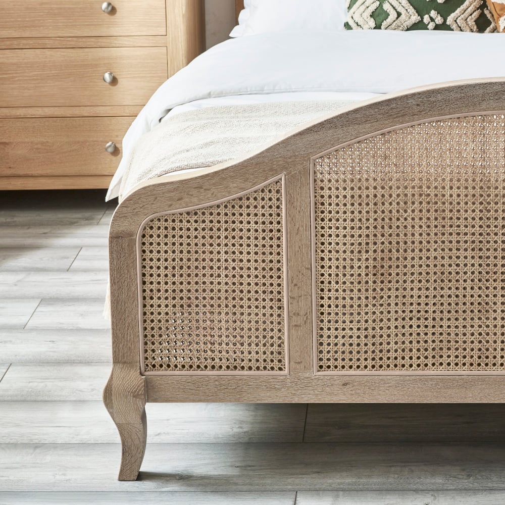 Fleur Light Oak Rattan Wooden Bed | Happy Beds
