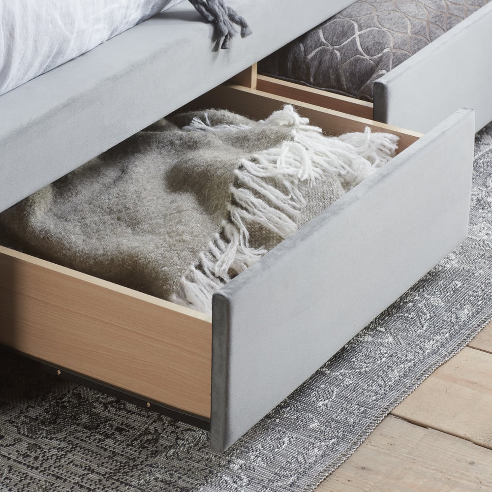Hope Grey Velvet 4 Drawer Winged Storage Bed | Happy Beds