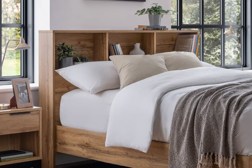 Bali Oak Wooden Bookcase Bed Frame | Happy Beds