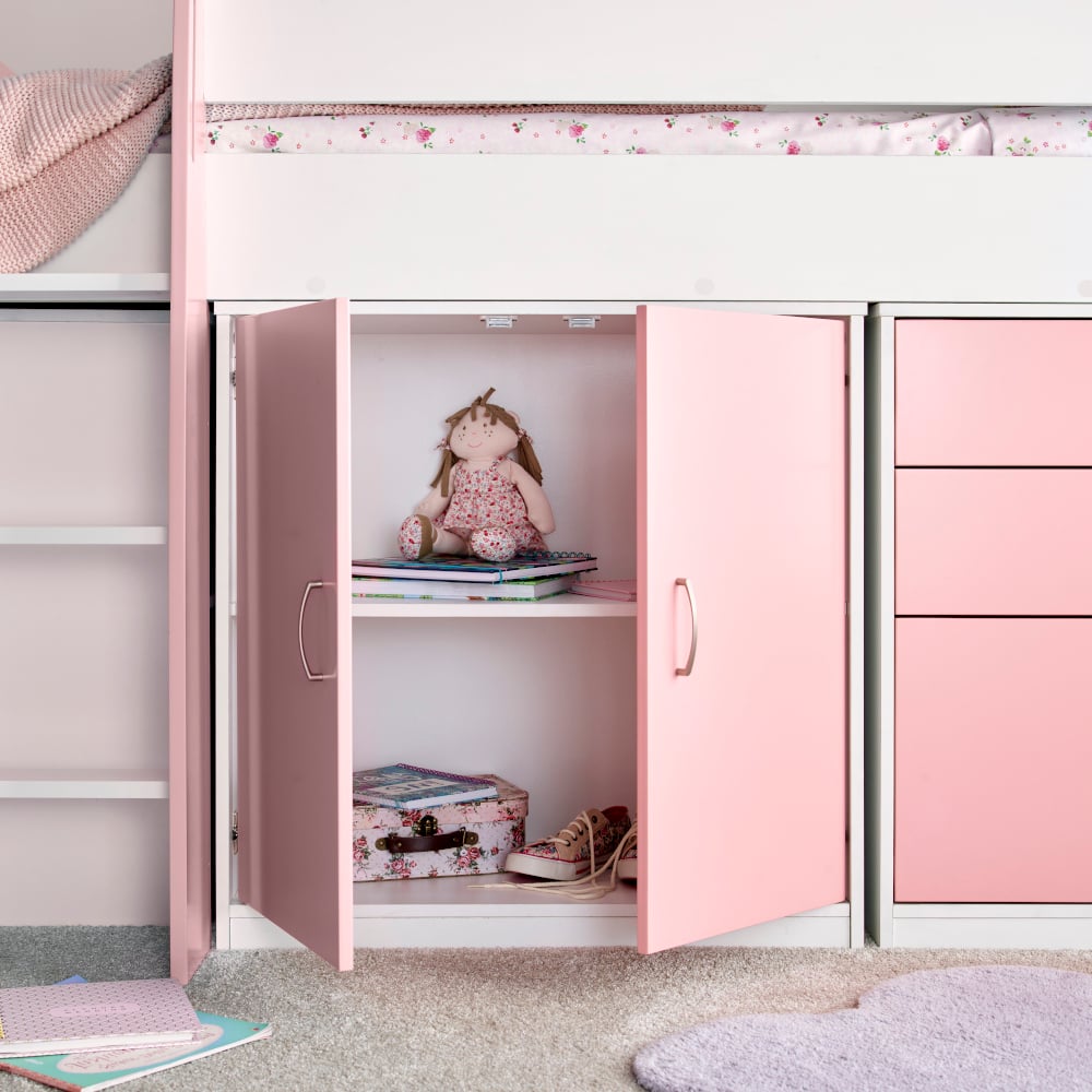 Lacy White/Pink Wooden Storage Midsleeper Bed | Happy Beds