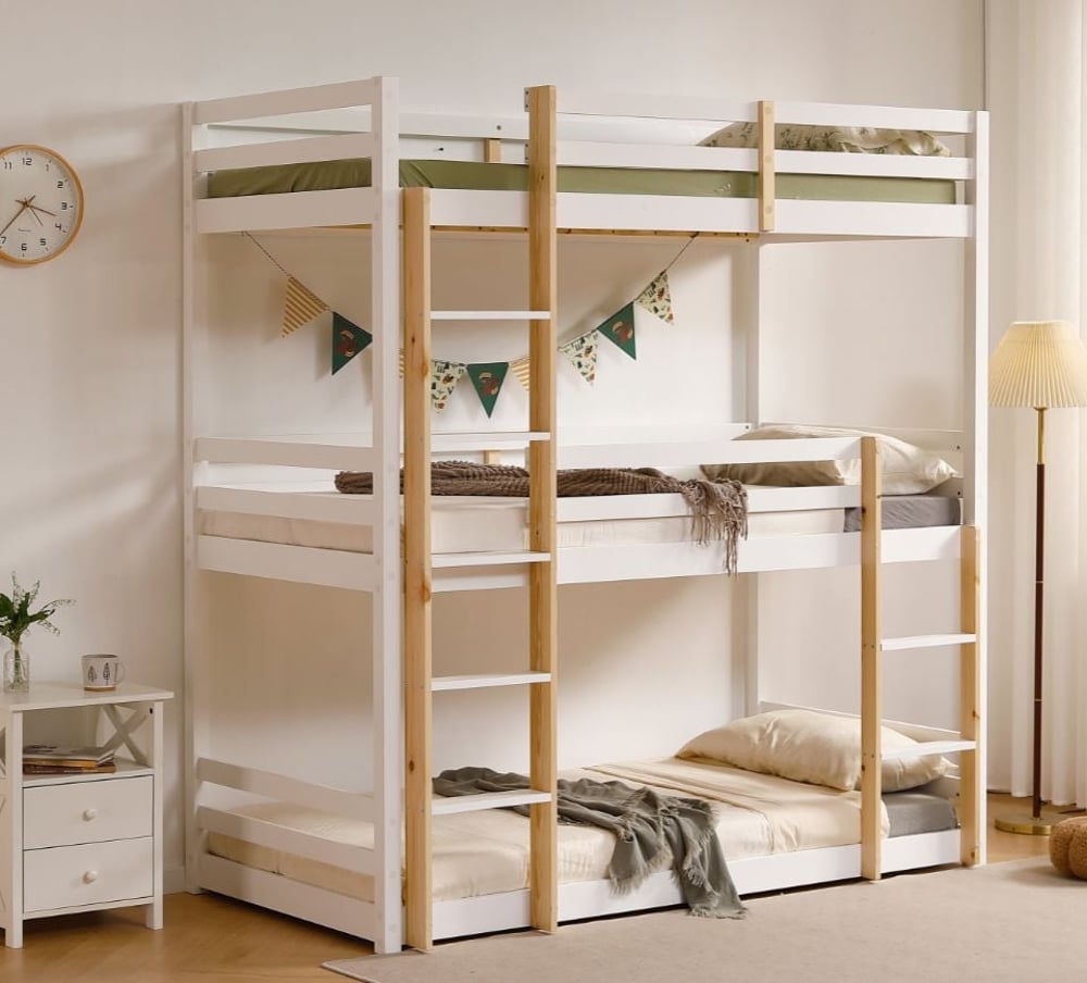 Lydia White Wooden Triple Sleeper Bunk Bed | Happy Beds