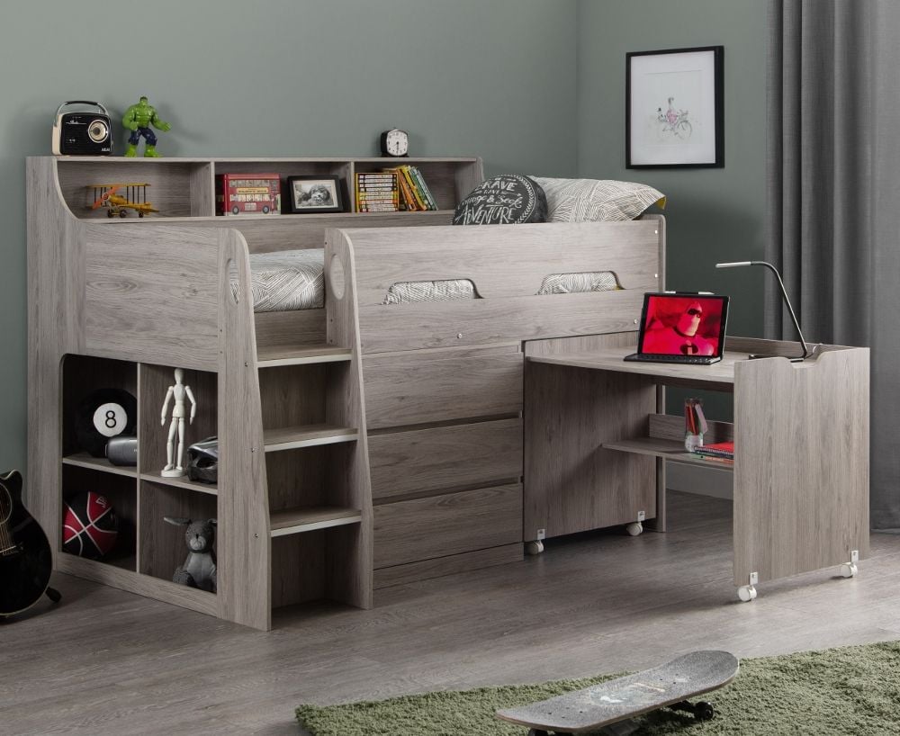 Jupiter Grey Oak Wooden Mid Sleeper Cabin Bed