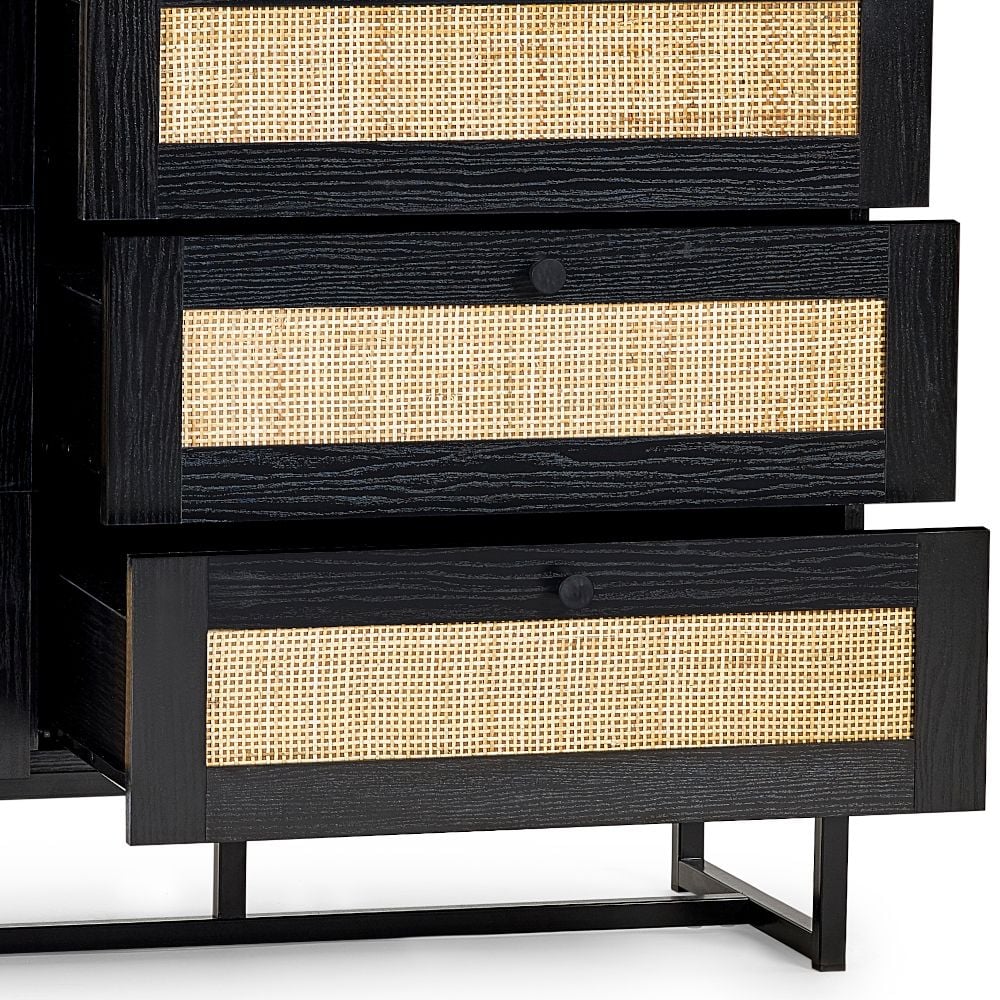 Padstow Black Rattan 6 Drawer Wooden Chest | Happy Beds