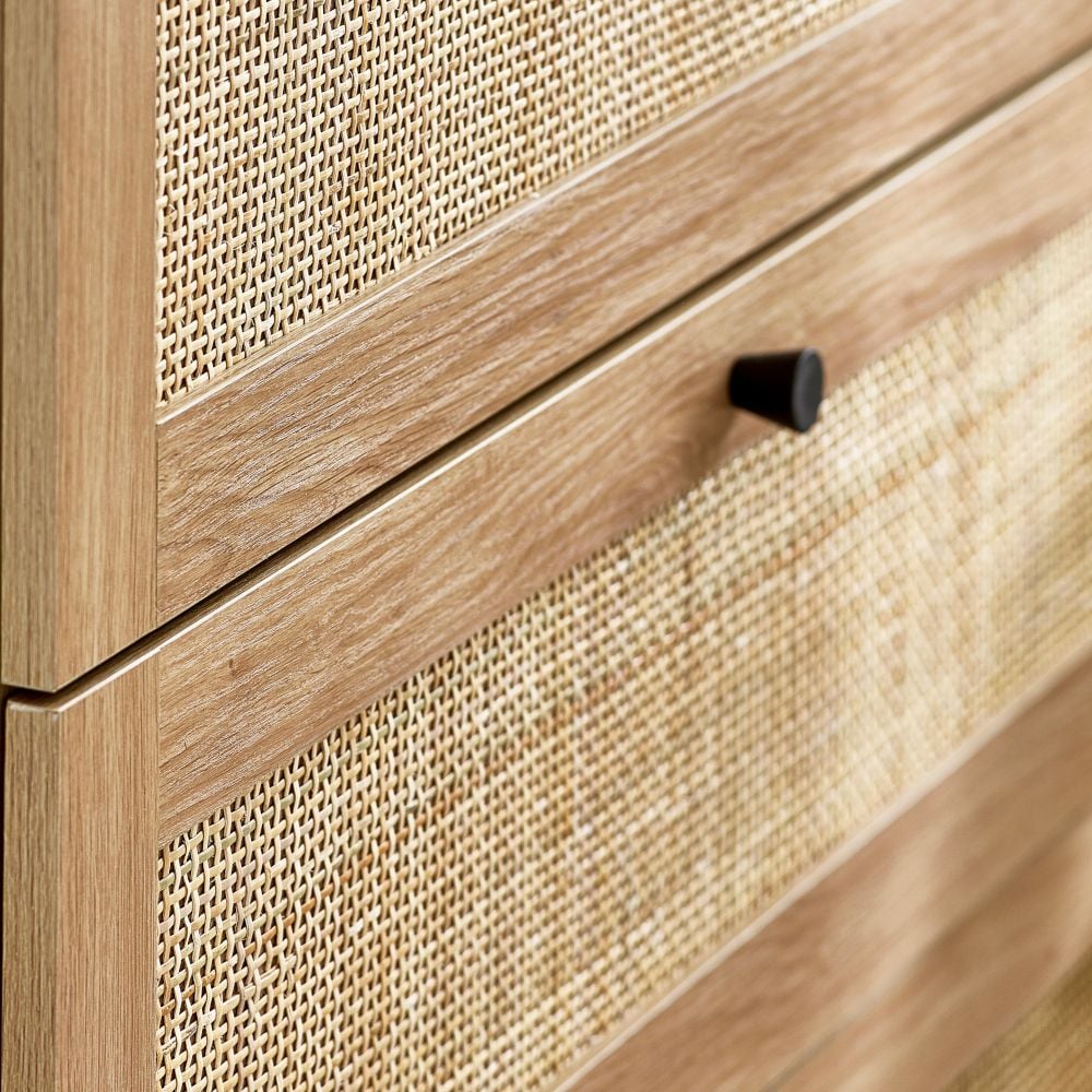 Padstow Oak Rattan 3 Drawer Wooden Chest | Happy Beds