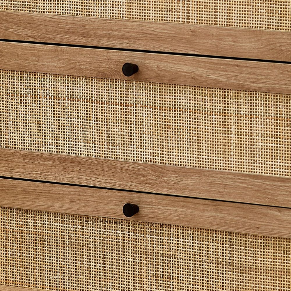 Padstow Oak Rattan 3 Drawer Wooden Chest | Happy Beds