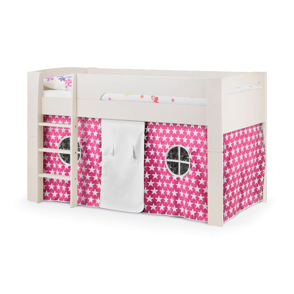 Pluto White Mid Sleeper with Pink Tent | Happy Beds