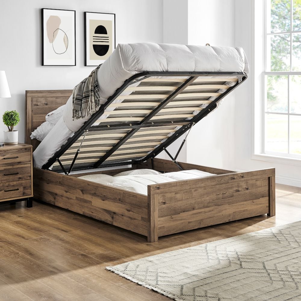 Rodley Wooden Oak Ottoman Bed | Happy Beds