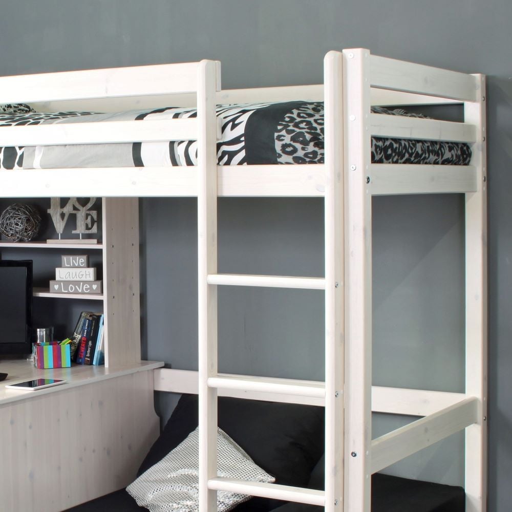 Hit White Wooden High Sleeper with Black Futon | Happy Beds