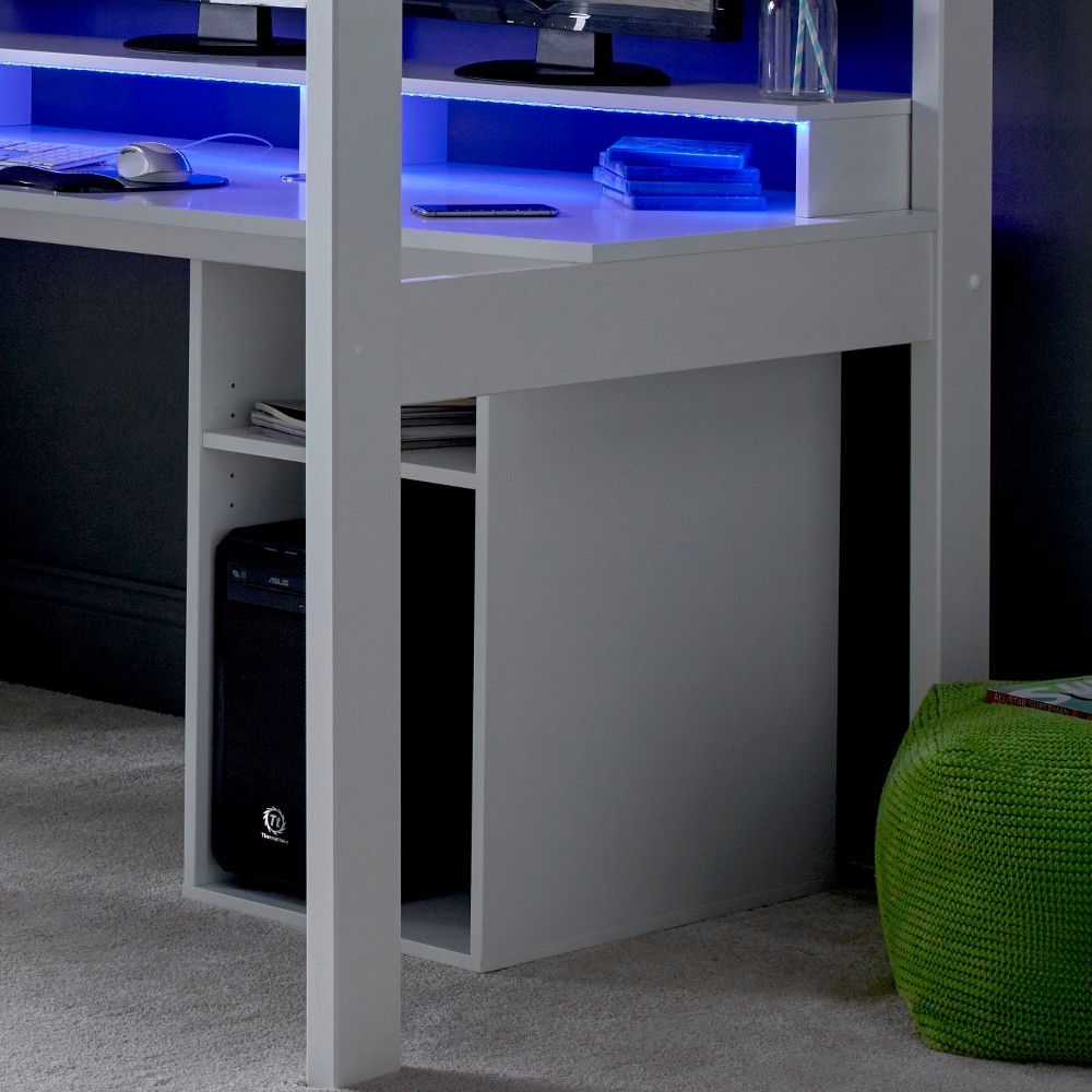 Urban White and Grey PC Gaming Wooden High Sleeper Frame - EU Single