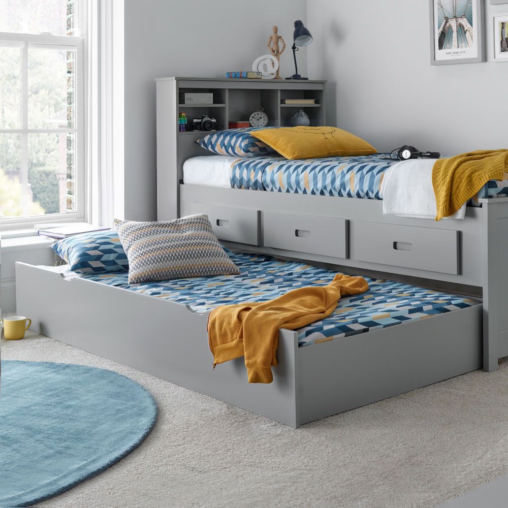 Veera Grey Day Bed with Guest Bed Trundle | Happy Beds