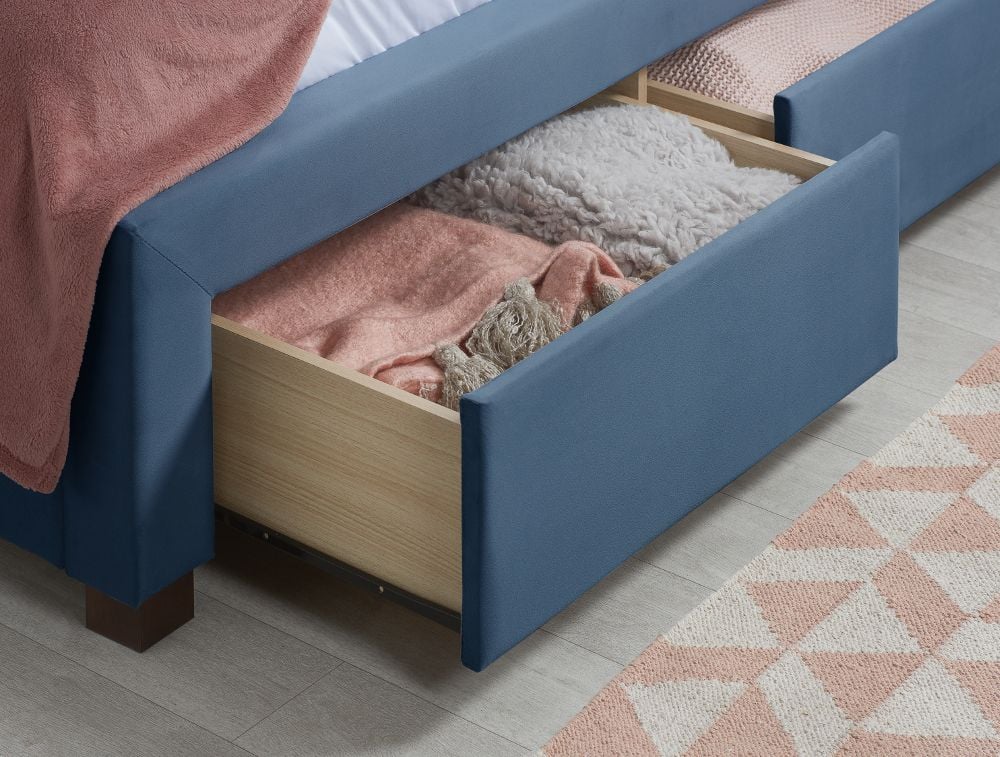Woodbury Blue Velvet Fabric 4 Drawer Storage Bed