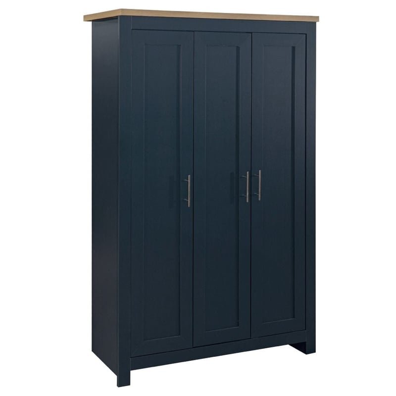 Highgate Navy Blue and Oak Wooden 3 Door Wardrobe