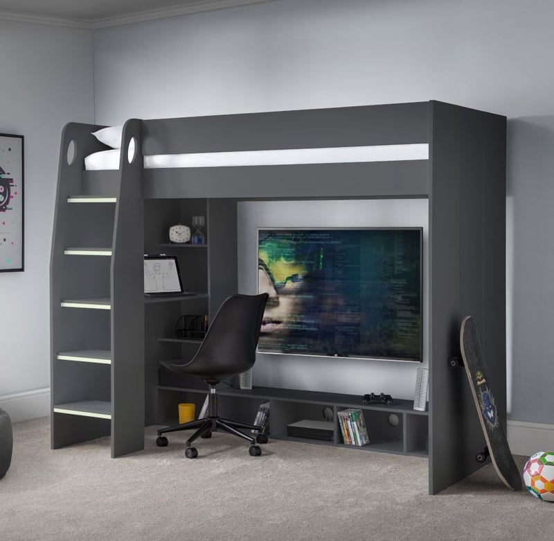Nebula Anthracite Wooden Gaming High Sleeper Bed