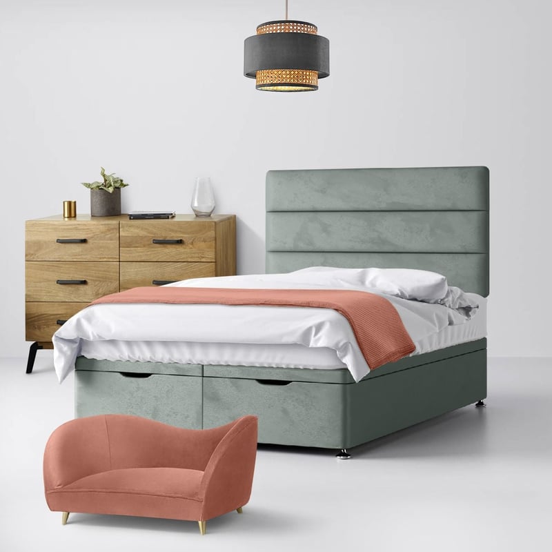 Asphalt Velvet Divan Bed & Cornell Line Headboard