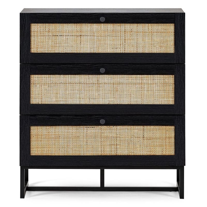 Padstow Black Rattan 3 Drawer Wooden Chest