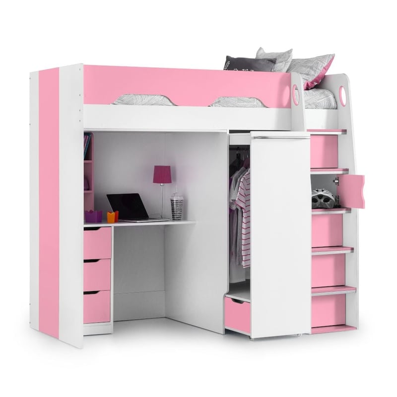 Pegasus Pink and White Wooden High Sleeper | Happy Beds