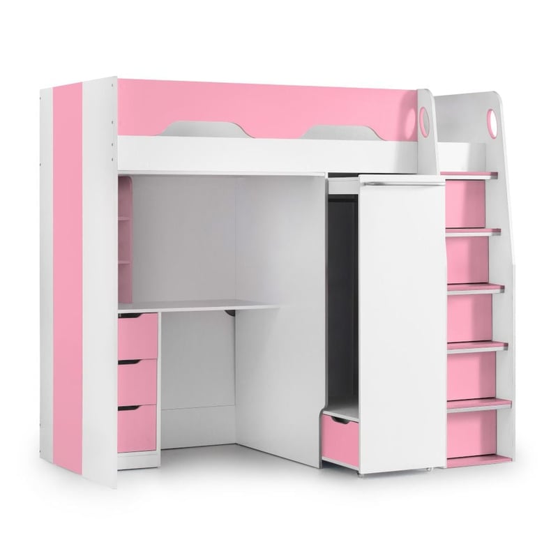 Pegasus Pink and White Wooden High Sleeper | Happy Beds