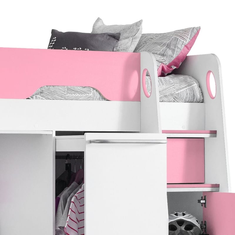 Pegasus Pink and White Wooden High Sleeper | Happy Beds