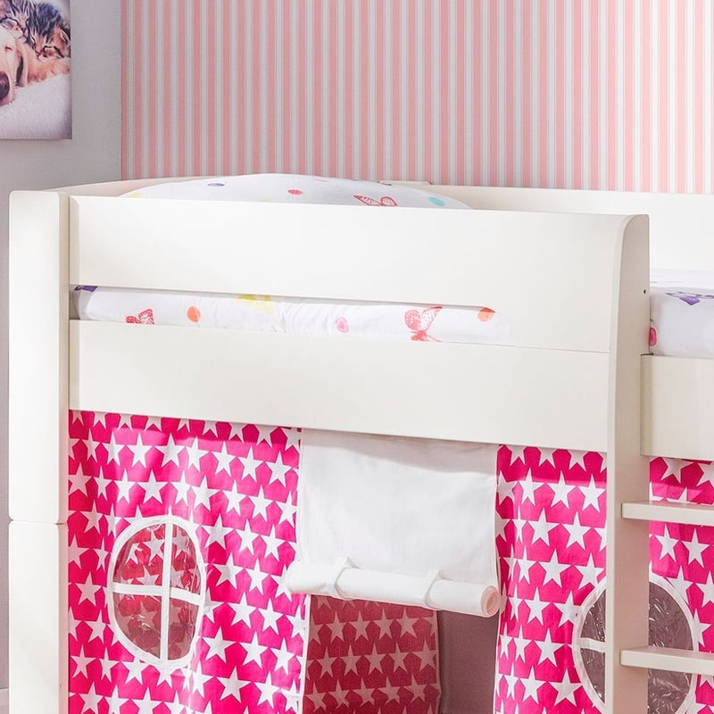 Pluto White Mid Sleeper with Pink Tent | Happy Beds