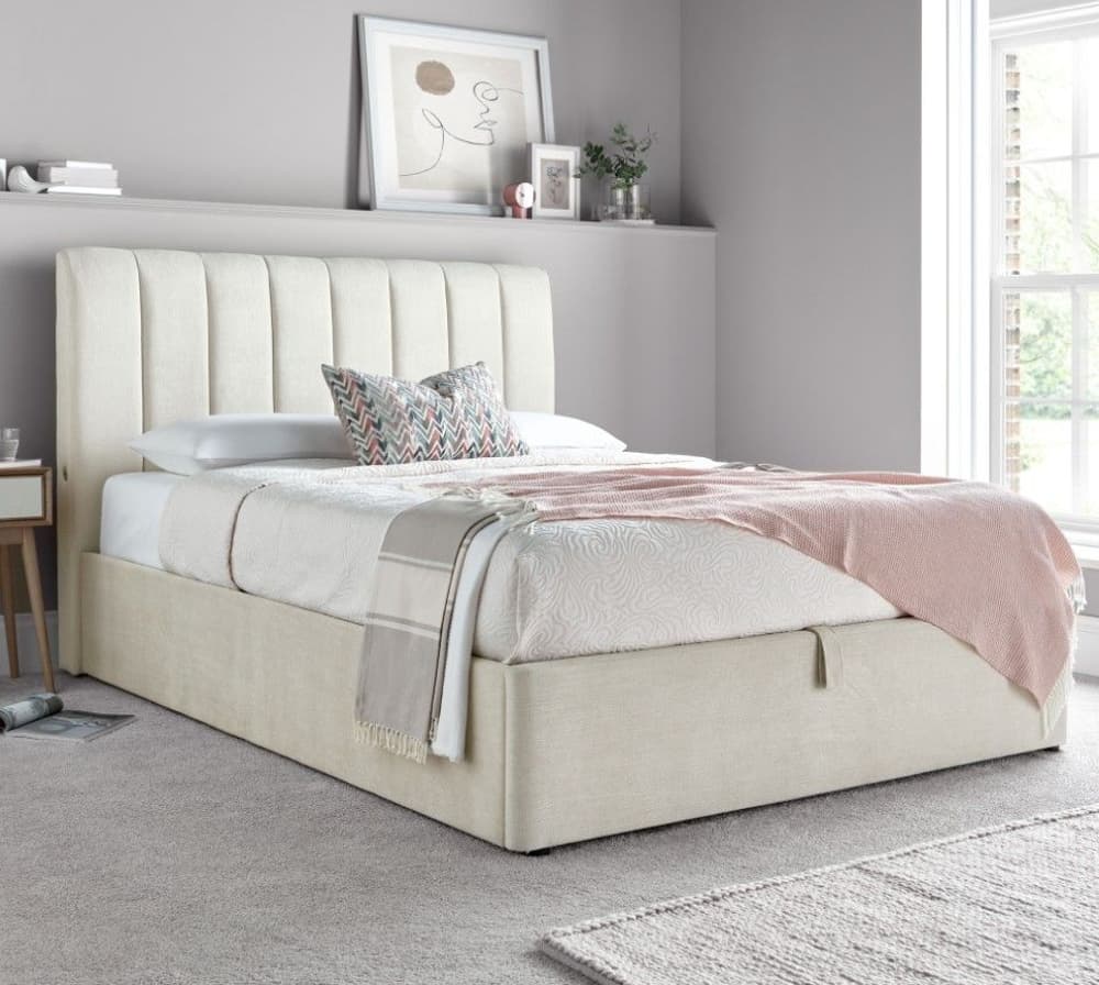 Autumn Oatmeal Fabric Ottoman Bed Happy Beds