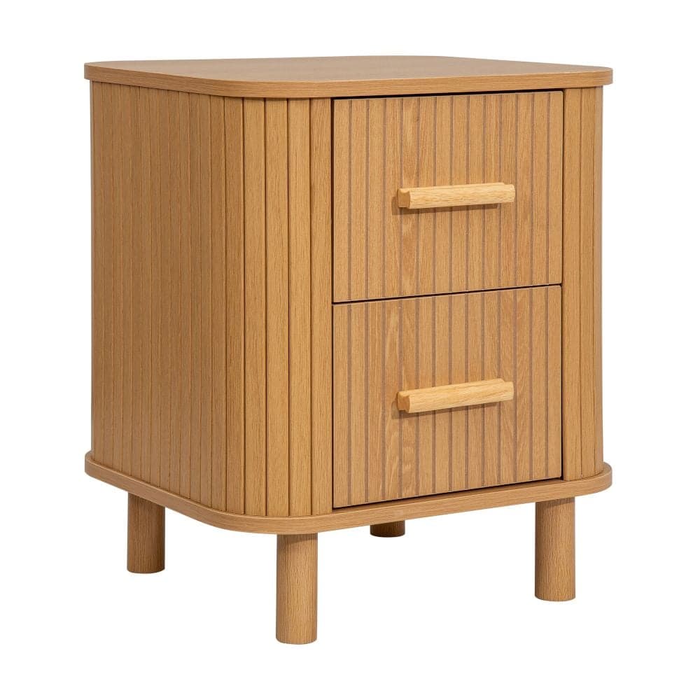 Axel Oak 2 Drawer Fluted Bedside Table | Happy Beds