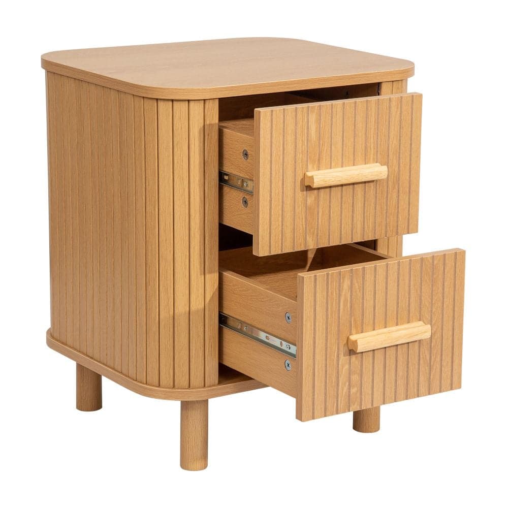 Axel Oak 2 Drawer Fluted Bedside Table | Happy Beds