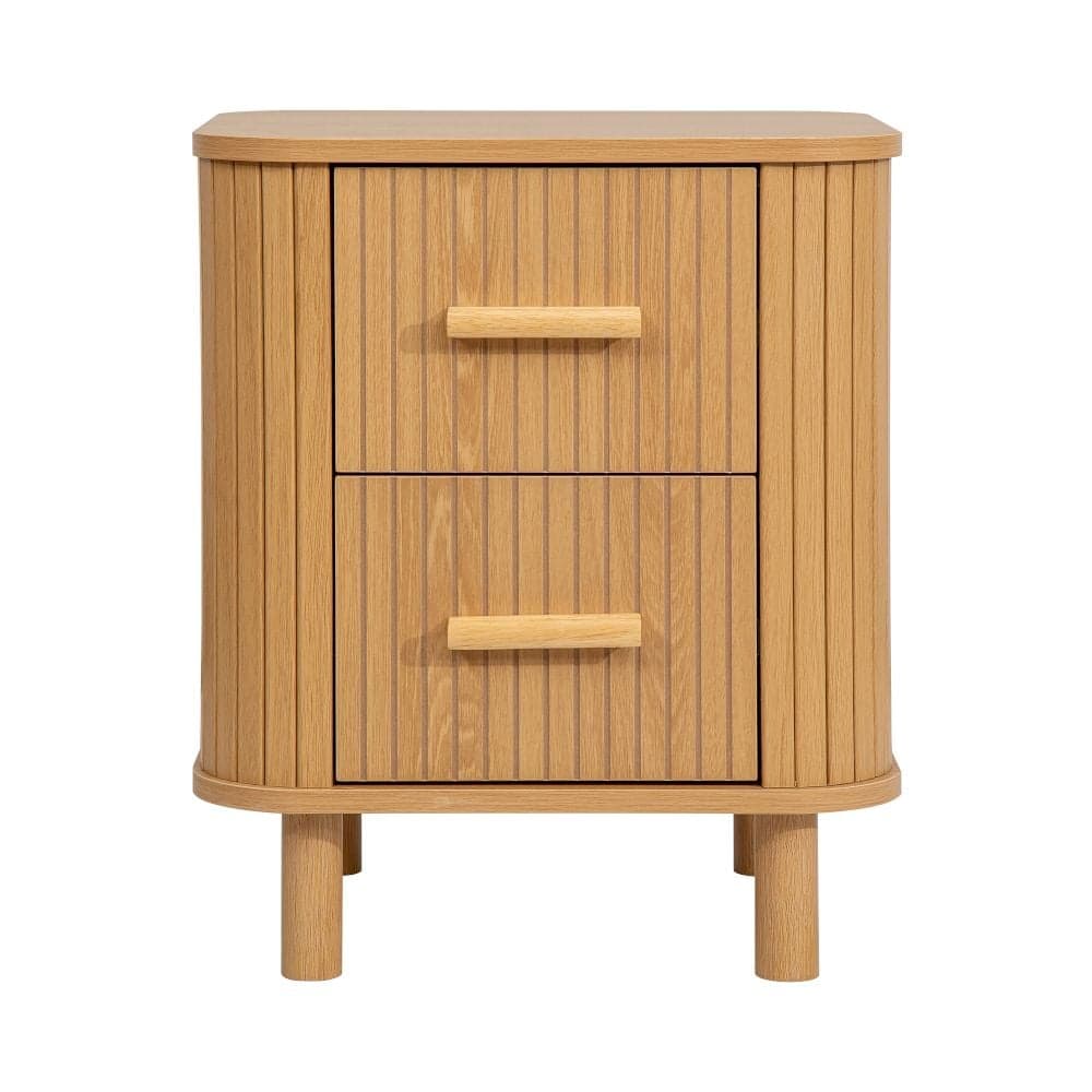 Axel Oak 2 Drawer Fluted Bedside Table | Happy Beds