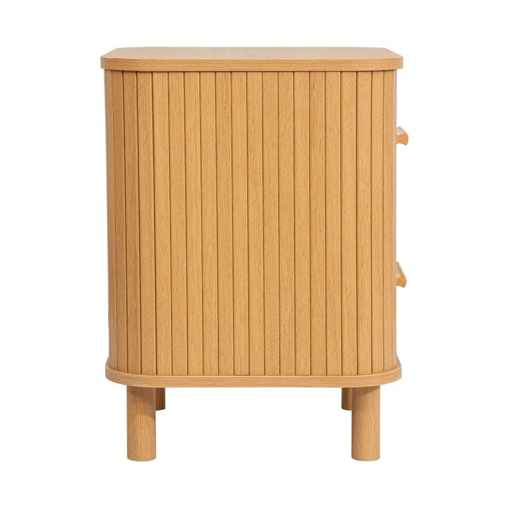 Axel Oak 2 Drawer Fluted Bedside Table | Happy Beds