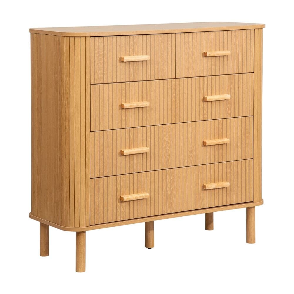 Axel Oak 5 Drawer Fluted Chest of Drawers | Happy Beds