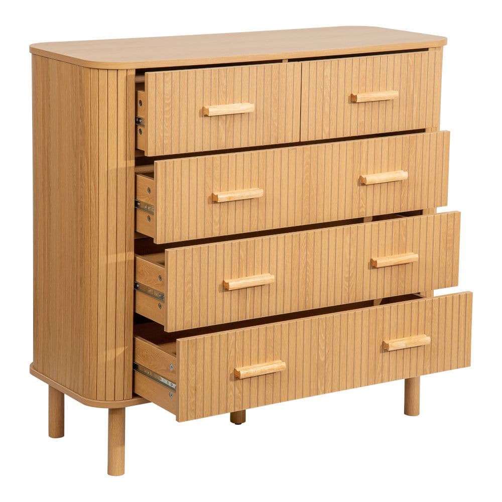 Axel Oak 5 Drawer Fluted Chest of Drawers | Happy Beds