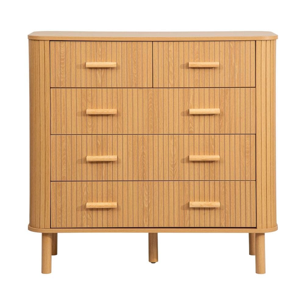 Axel Oak 5 Drawer Fluted Chest of Drawers | Happy Beds