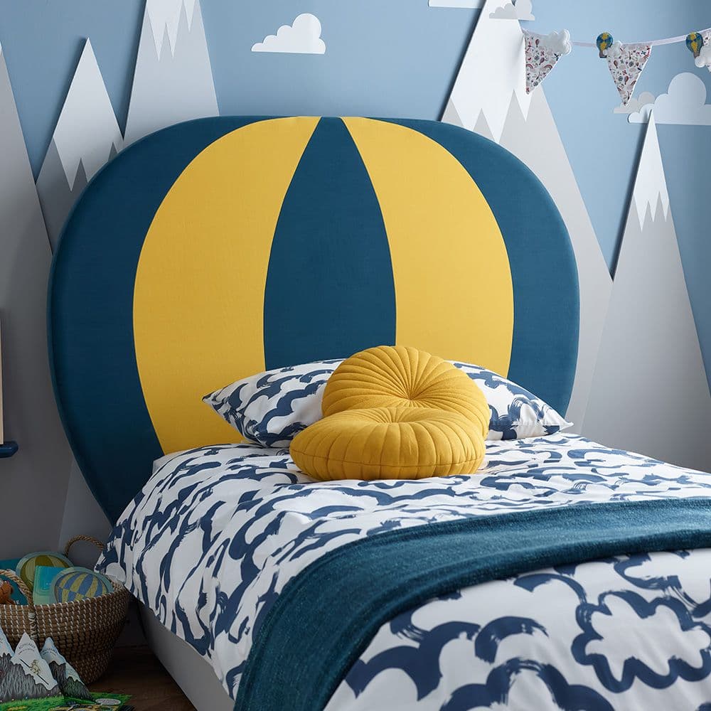 Balloon Blue and Yellow Fabric Kids Bed | Happy Beds