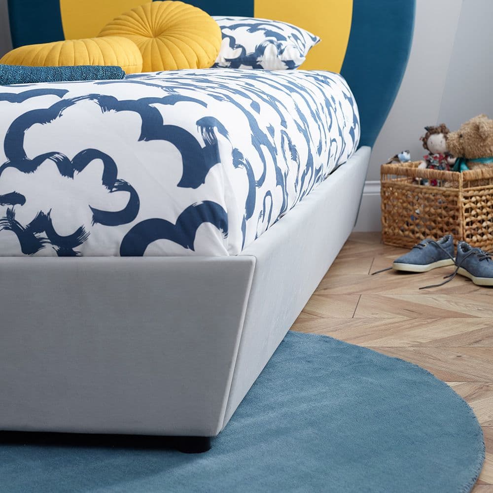 Balloon Blue and Yellow Fabric Kids Bed | Happy Beds