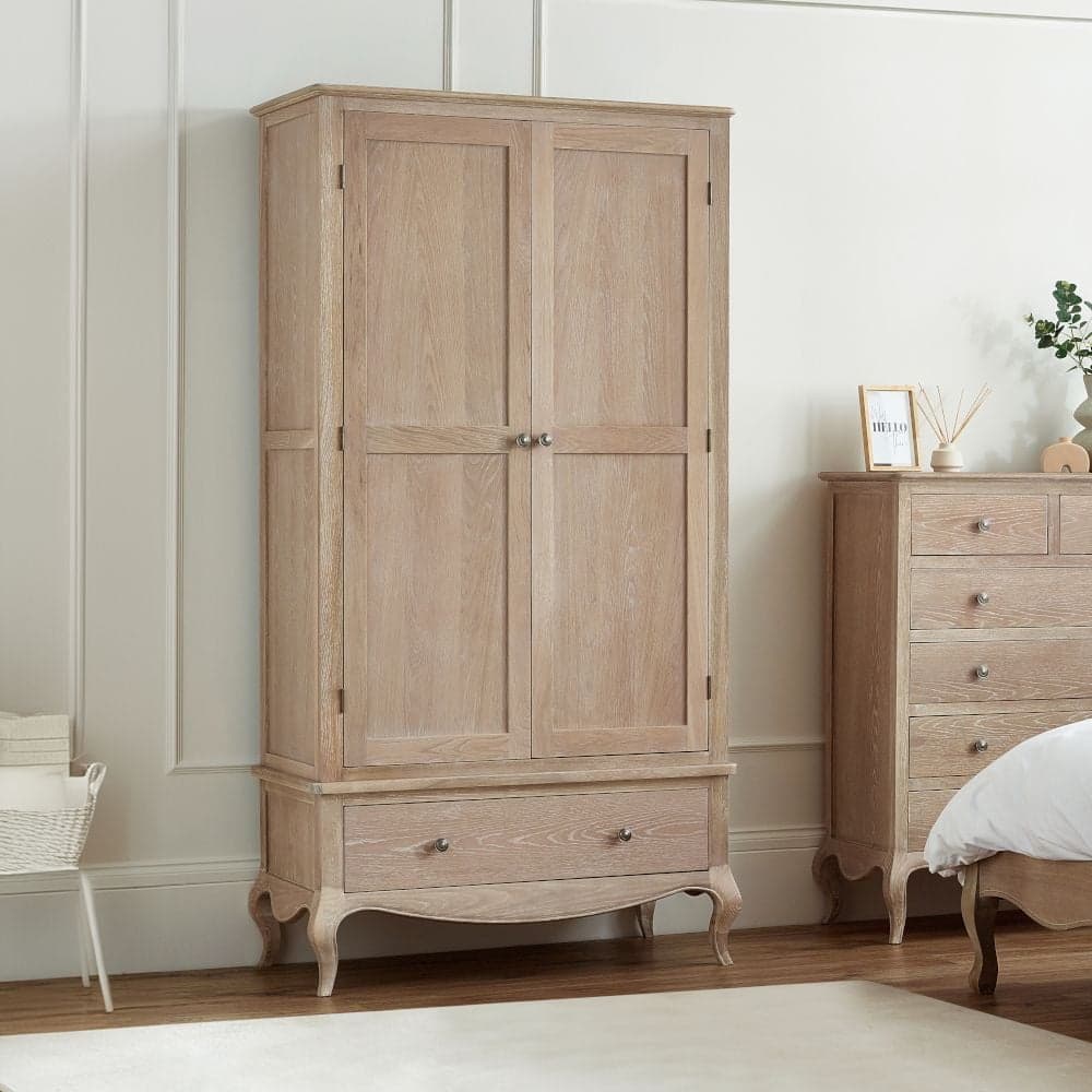 Camille Oak 2-Door Wooden Combination Wardrobe | Happy Beds