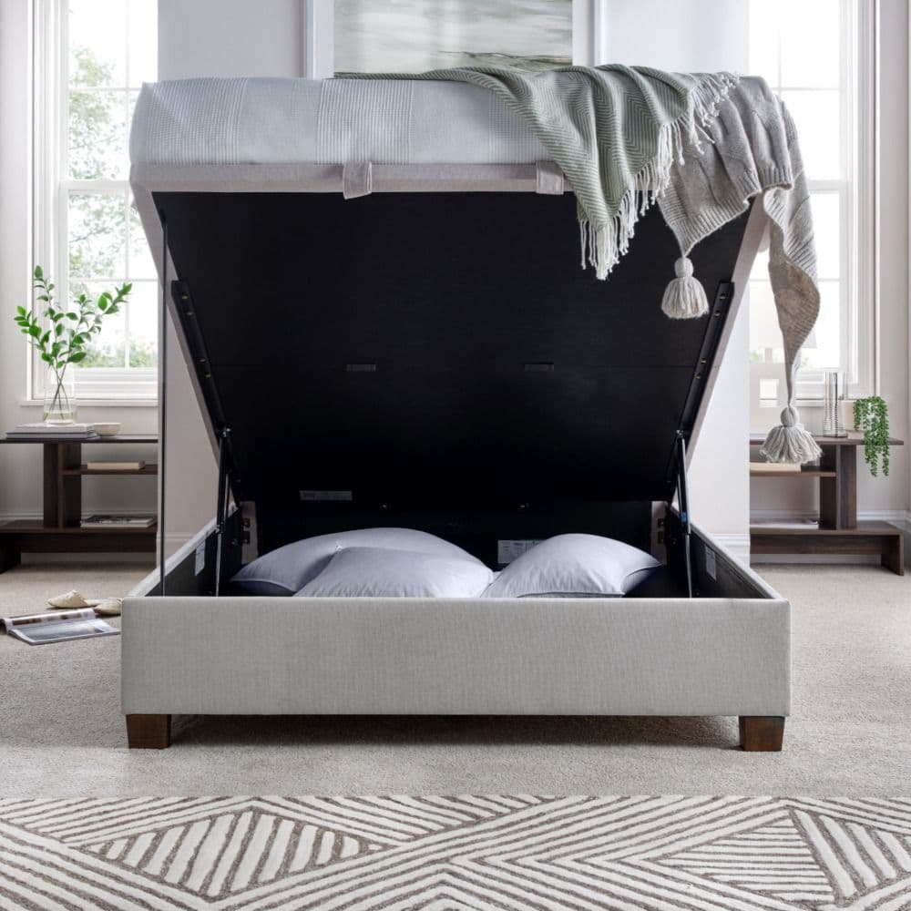 Clifton Stone Grey Fabric Ottoman Bed | Happy Beds