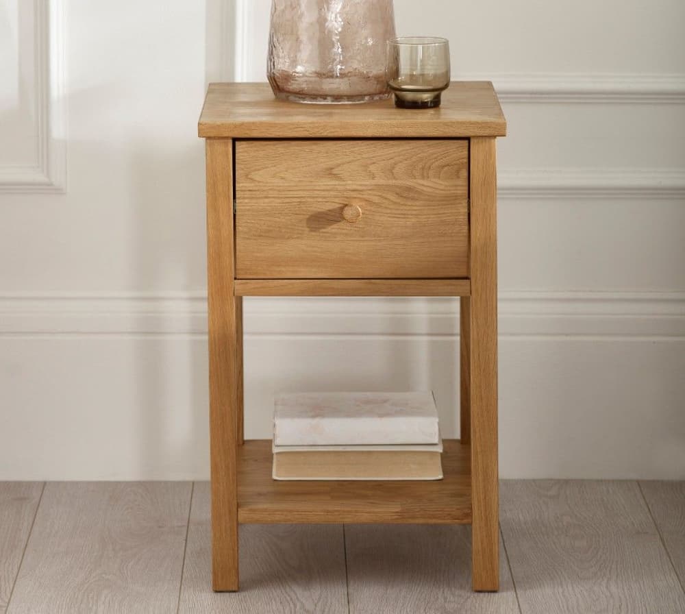 Coxmoor Oak 1 Drawer Wooden Bedside Table | Happy Beds