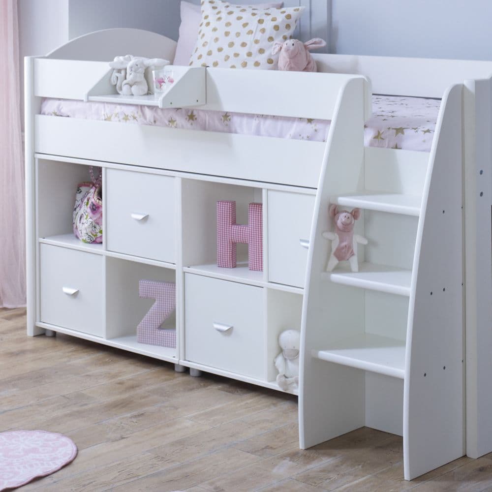 Eli White Mid Sleeper with Two Shelving Units | Happy Beds