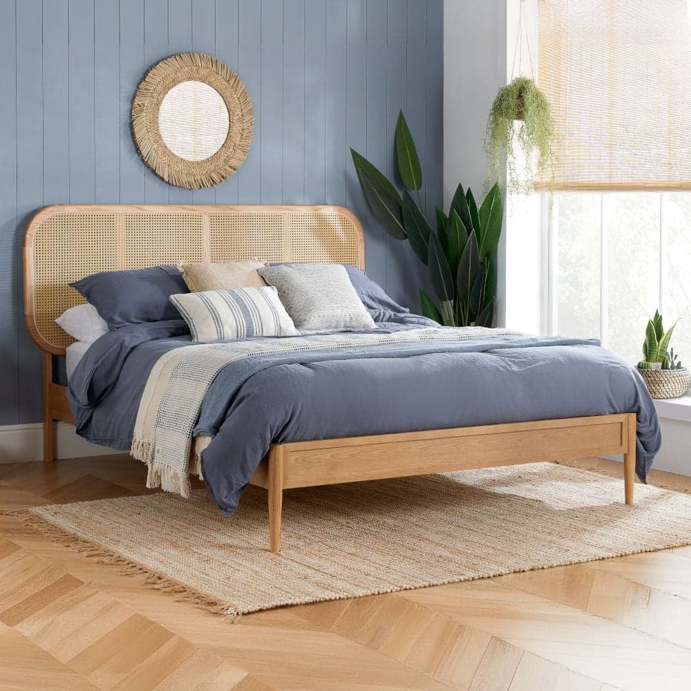 Elina Oak Rattan Wooden Bed | Happy Beds