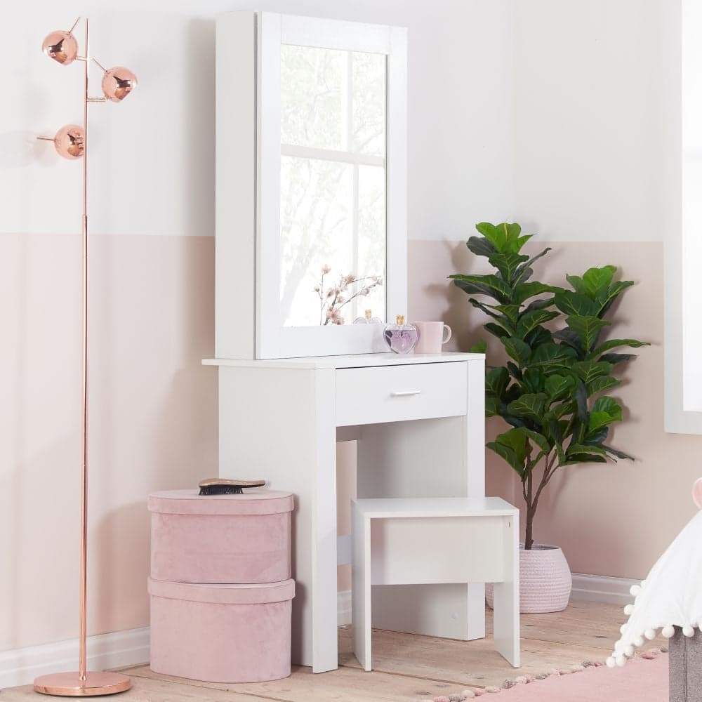 Evelyn White 1 Drawer Mirror Dressing Table | Happy Beds
