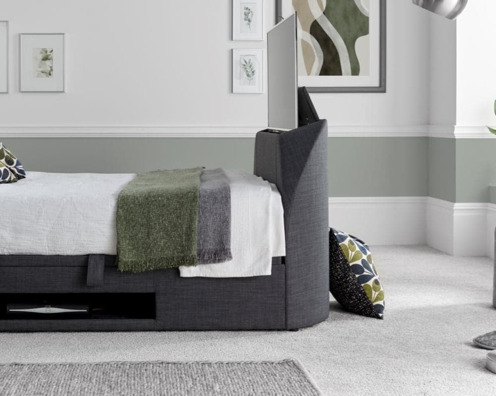 Falstone Slate Grey Fabric Ottoman TV Bed | Happy Beds