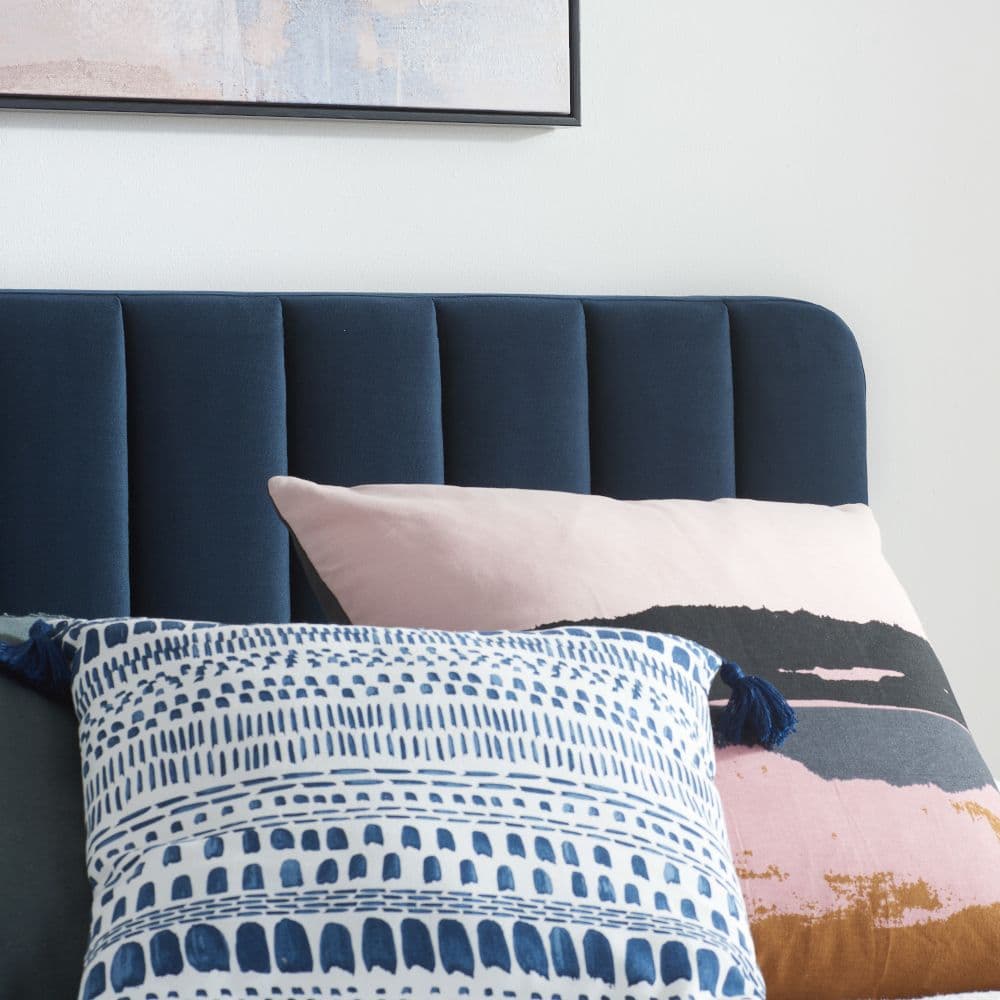 Hanam Midnight Blue Velvet Bed | Happy Beds