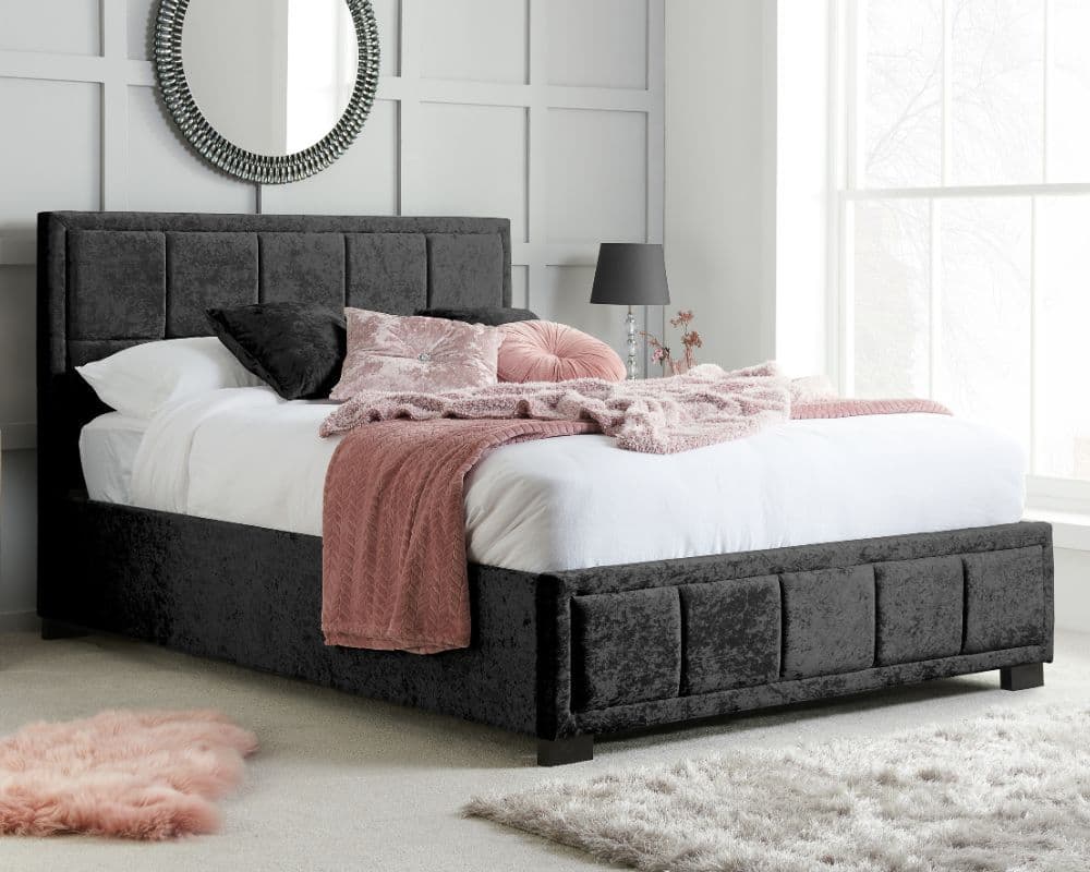 Hannover Black Velvet Fabric Bed | Happy Beds