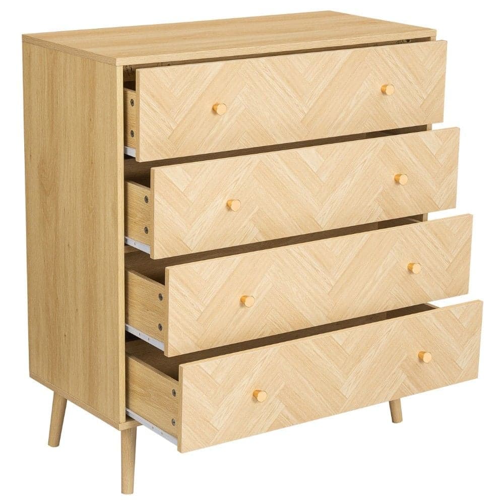 Herringford Oak 4 Drawer Chest of Drawers | Happy Beds