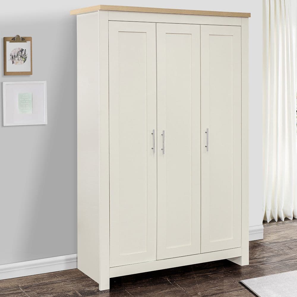 Highgate Cream and Oak 3 Wooden Door Wardrobe | Happy Beds