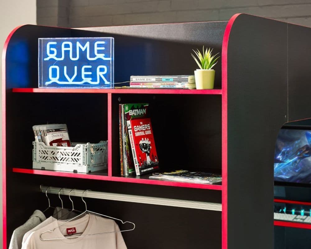 Impact Black and Red Wooden Gaming Bunk Bed | Happy Beds